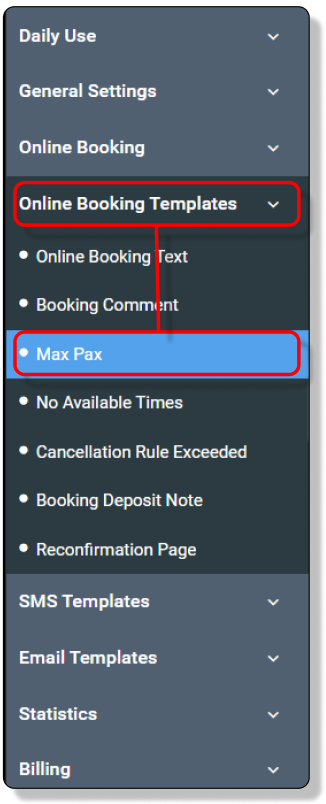 Max Pax message - DinnerBooking Support